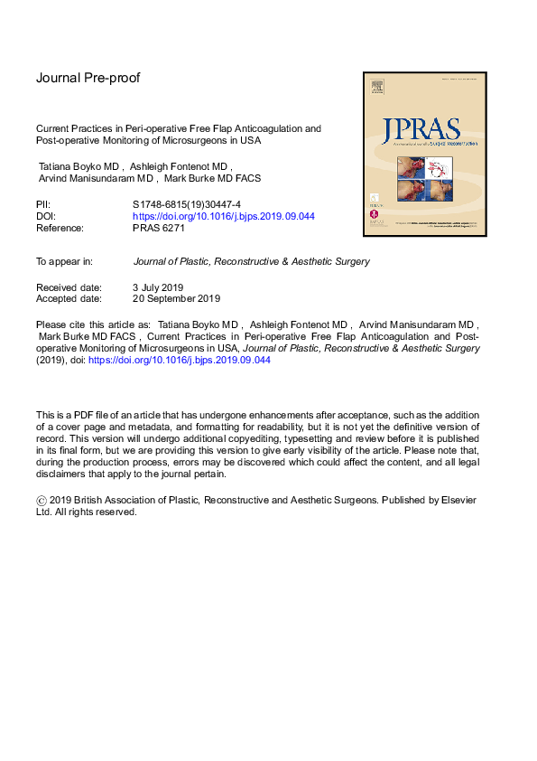 (PDF) Current practices in peri-operative free flap anticoagulation and ...