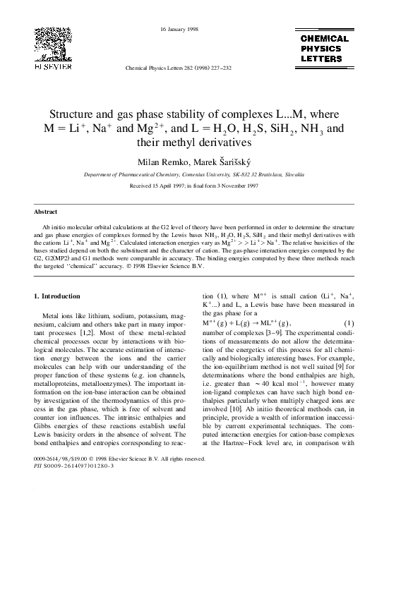 (PDF) Structure and gas phase stability of complexes L...M, where M=Li+ ...