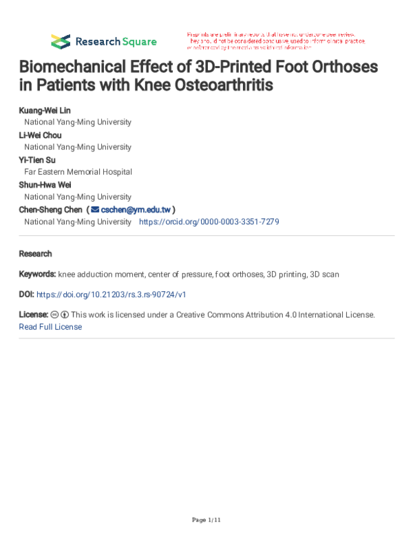 (PDF) Biomechanical Effect of 3D-Printed Foot Orthoses in Patients with ...