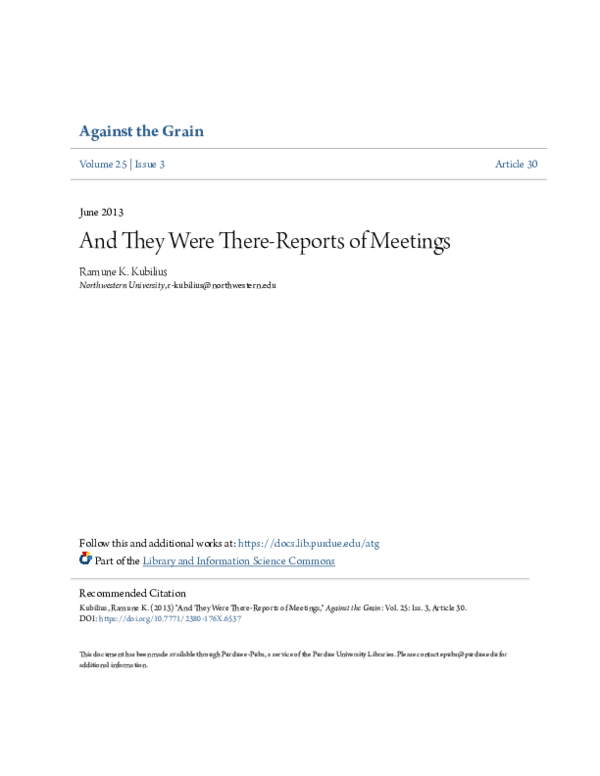 (PDF) And They Were There/Reports of Meetings | Anthony Watkinson ...