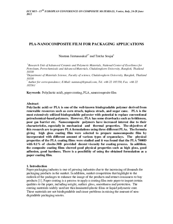 (PDF) Pla-Nanocomposite Film for Packaging Applications