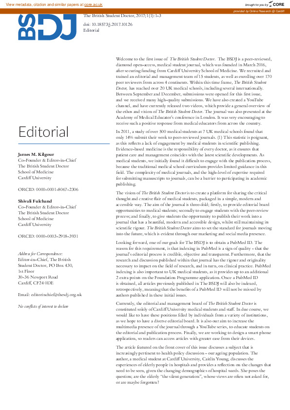 (PDF) Editorial: Welcome to The Student Doctor