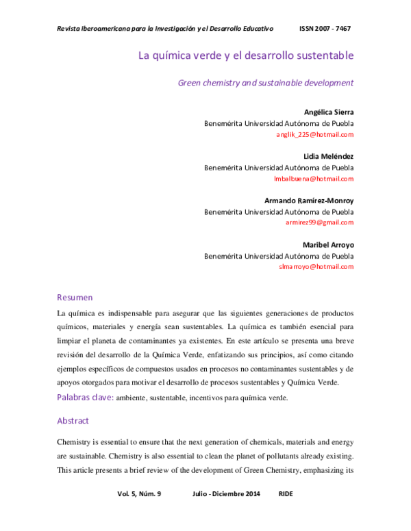 (PDF) Green Chemistry and Sustainable Development