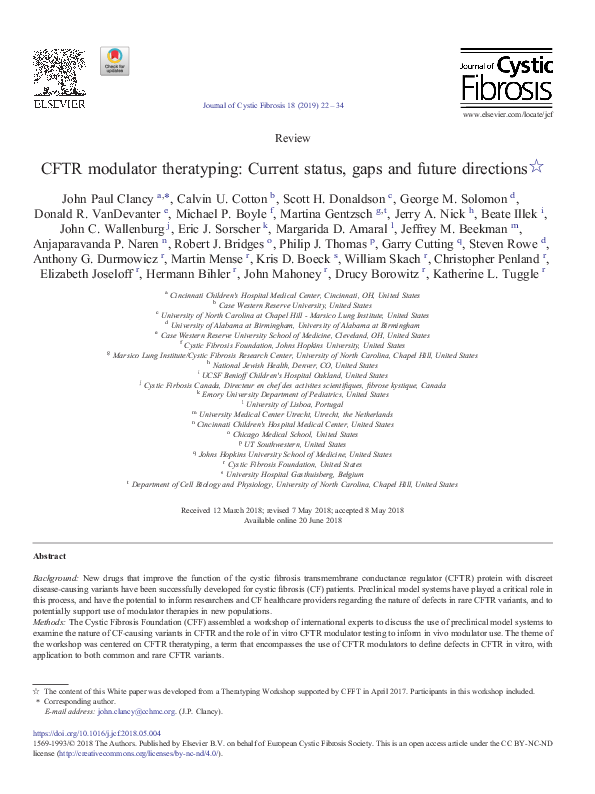 (PDF) CFTR modulator theratyping: Current status, gaps and future directions | Jerry Nick ...