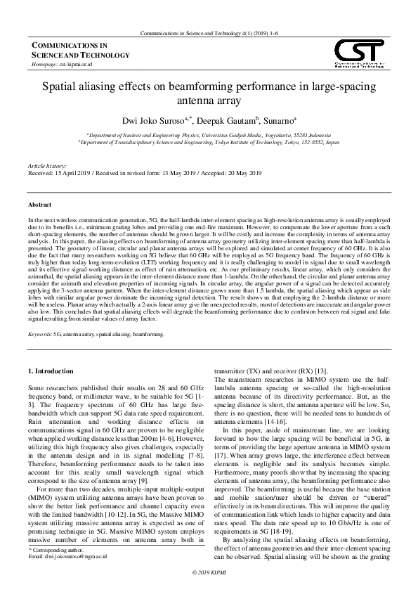 Pdf Spatial Aliasing Effects On Beamforming Performance In Large Spacing Antenna Array