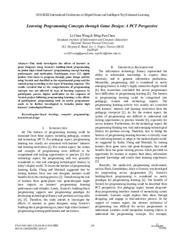 (PDF) Learning Programming Concepts through Game Design: A PCT Perspective