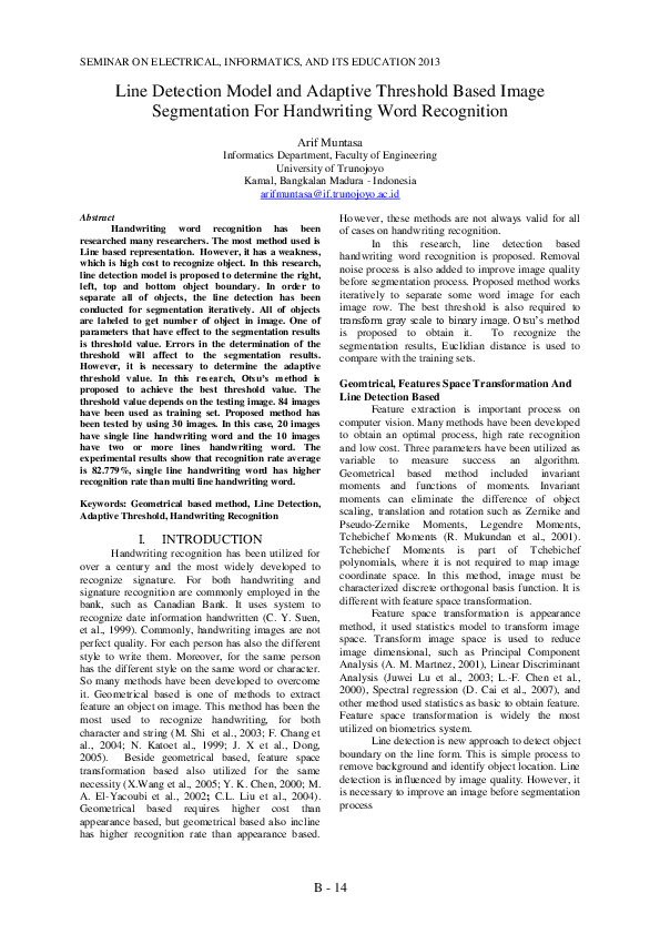 Pdf Line Detection Model And Adaptive Threshold Based Image Segmentation For Handwriting Word