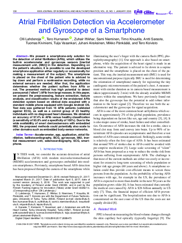 (PDF) Atrial Fibrillation Detection via Accelerometer and Gyroscope of ... (PDF) Atrial Fibrillation Detection via Accelerometer and Gyroscope of ...