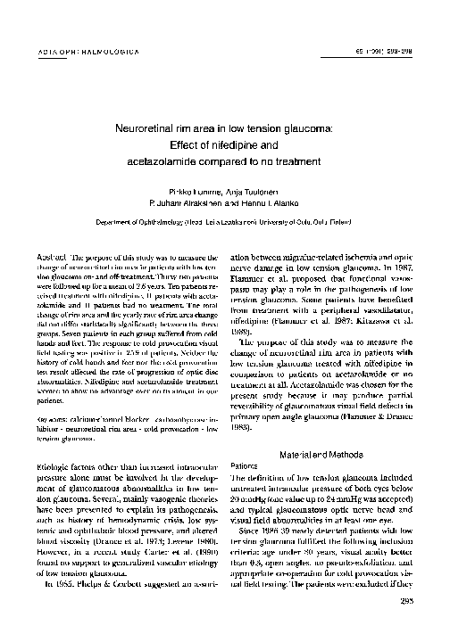(PDF) Neuroretinal rim area in low tension glaucoma: Effect of ...