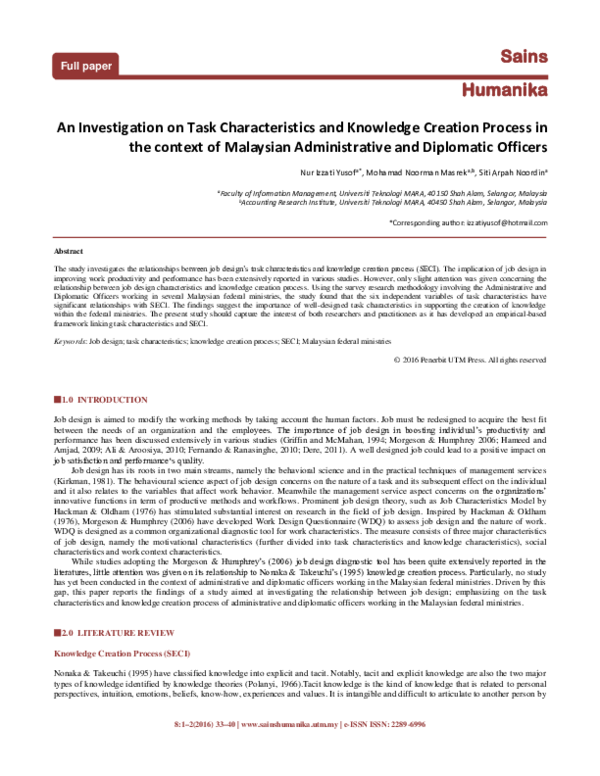 (PDF) An Investigation on Task Characteristics and Knowledge Creation ...