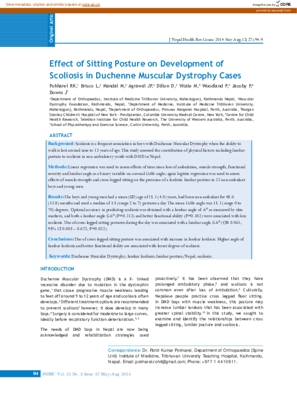 (PDF) Effect of sitting posture on development of scoliosis in duchenne ...
