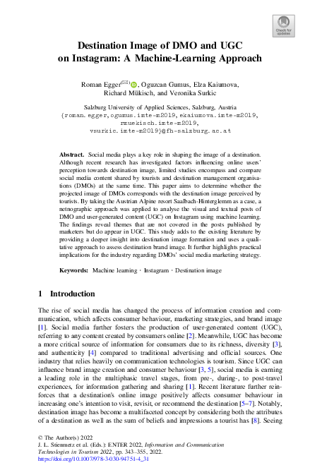 (PDF) Destination Image of DMO and UGC on Instagram: A Machine-Learning Approach