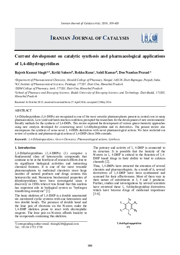 (PDF) IRANIAN JOURNAL OF CATALYSIS Current development on catalytic ...