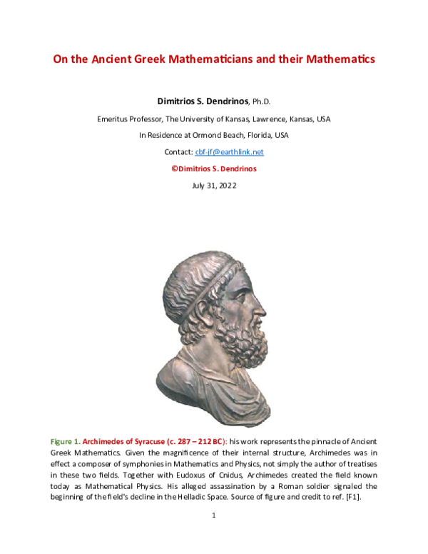 (DOC) On the Ancient Greek Mathematicians and their Mathematics