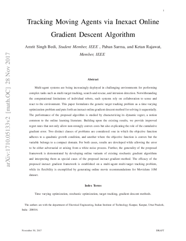 (PDF) Tracking Moving Agents via Inexact Online Gradient Descent Algorithm | Paban Sarma ...