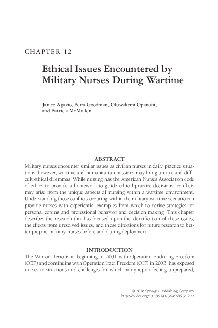 (PDF) Ethical Issues Encountered by Military Nurses During Wartime