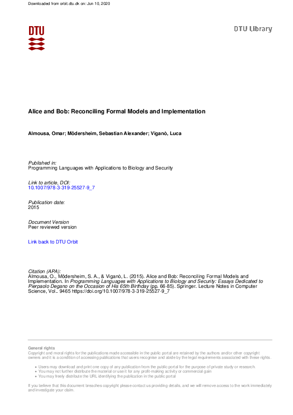 (PDF) Alice and Bob: Reconciling Formal Models and Implementation