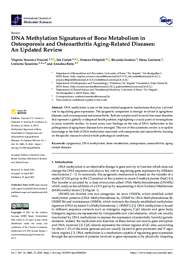 (PDF) DNA Methylation Signatures of Bone Metabolism in Osteoporosis and Osteoarthritis Aging ...