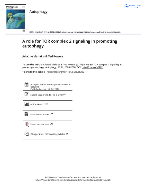 (PDF) A role for TOR complex 2 signaling in promoting autophagy