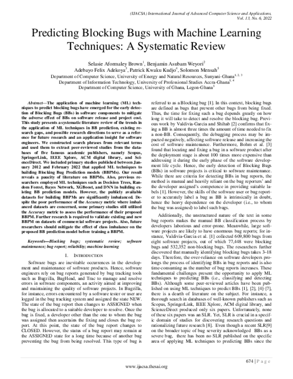 Pdf Machine Learning For Predicting Blocking Bugs 2850