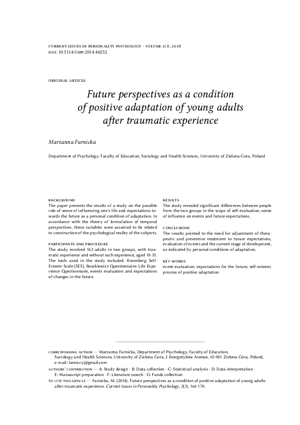(PDF) Future perspectives as a condition of positive adaptation of ...