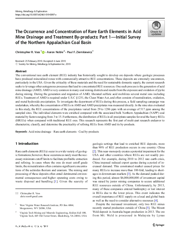 (PDF) The Occurrence and Concentration of Rare Earth Elements in Acid ...