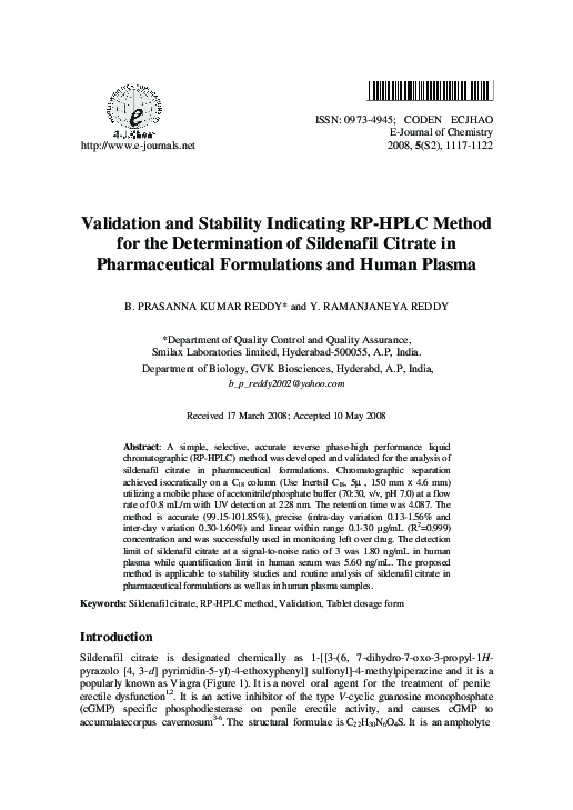 (PDF) Validation and Stability Indicating RP-HPLC Method for the Determination of Sildenafil ...