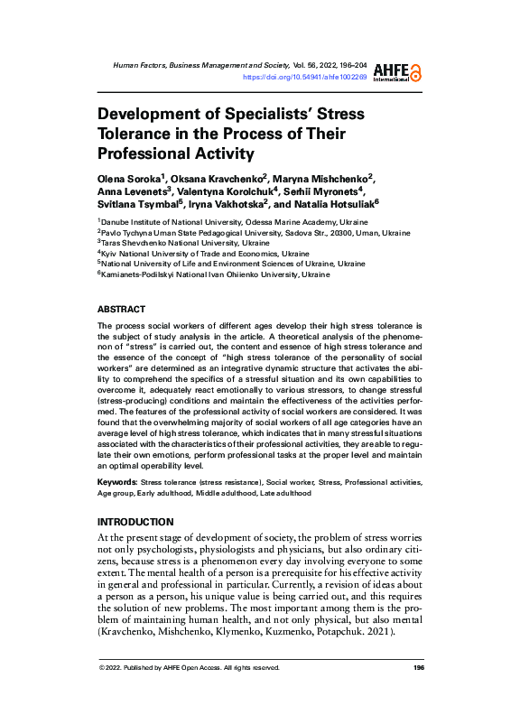 (PDF) Development of Specialists' Stress Tolerance in the Process of ...