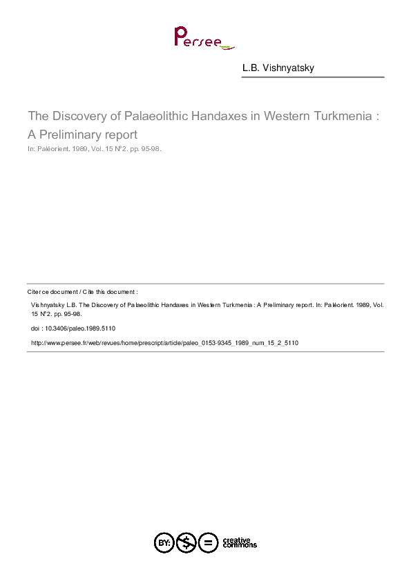 (PDF) The Discovery of Palaeolithic Handaxes in Western Turkmenia : A ...