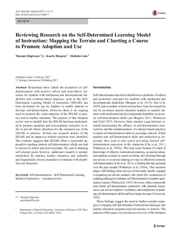 (PDF) Reviewing Research on the Self-Determined Learning Model of ...