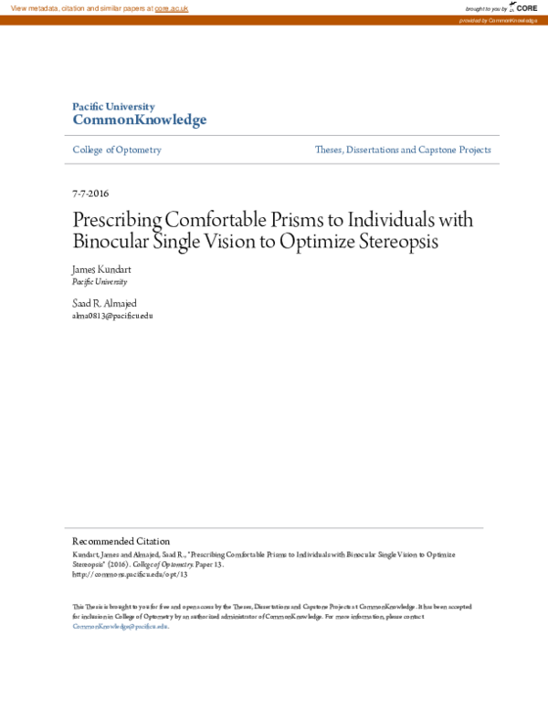 (PDF) Prescribing Comfortable Prisms to Individuals with Binocular ...