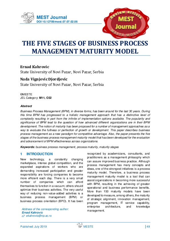 (PDF) The Five Stages of Business Process Management Maturity Model