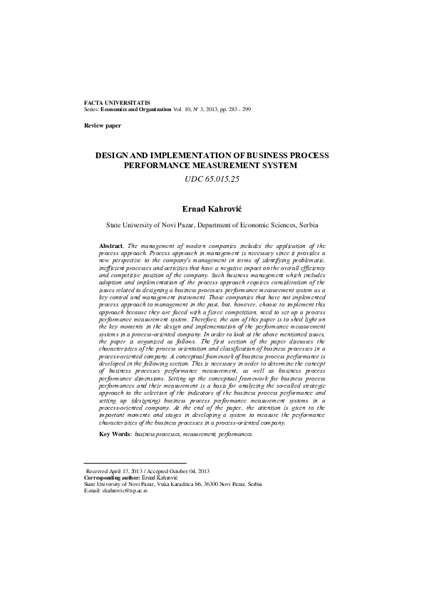 (PDF) Design and implementation of business process performance measurement system