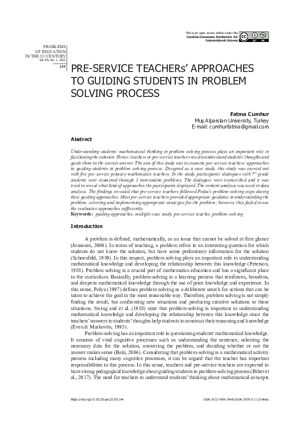 (PDF) Pre-Service Teachers’ Approaches to Guiding Students in Problem Solving Process