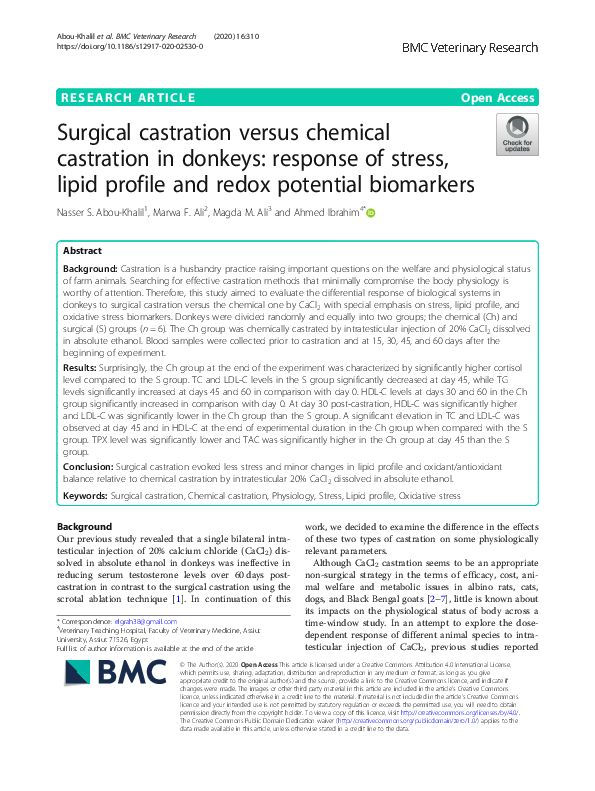 (PDF) Surgical castration versus chemical castration in donkeys ...