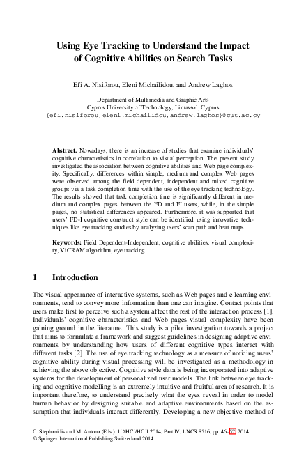 (PDF) Using Eye Tracking to Understand the Impact of Cognitive Abilities on Search Tasks