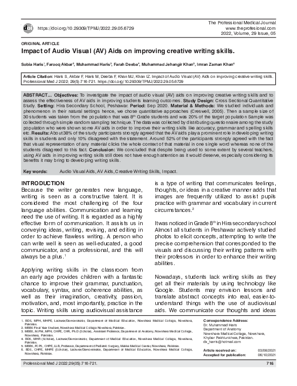 (PDF) Impact of Audio Visual (AV) Aids on improving creative writing ...