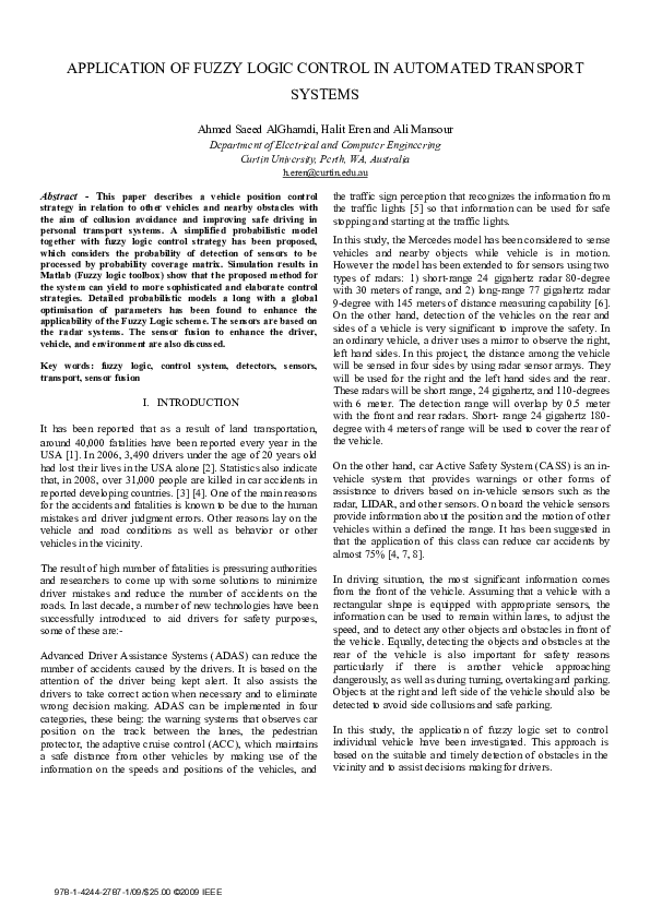 (PDF) Application of Fuzzy Logic control in automated transport systems
