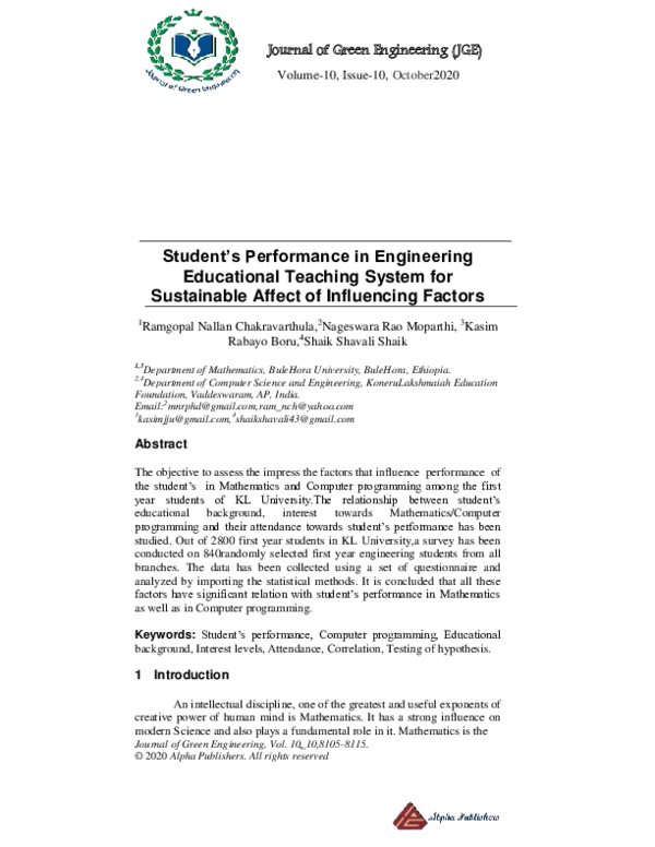 (PDF) Factors Influencing First-Year Engineering Students' Performance