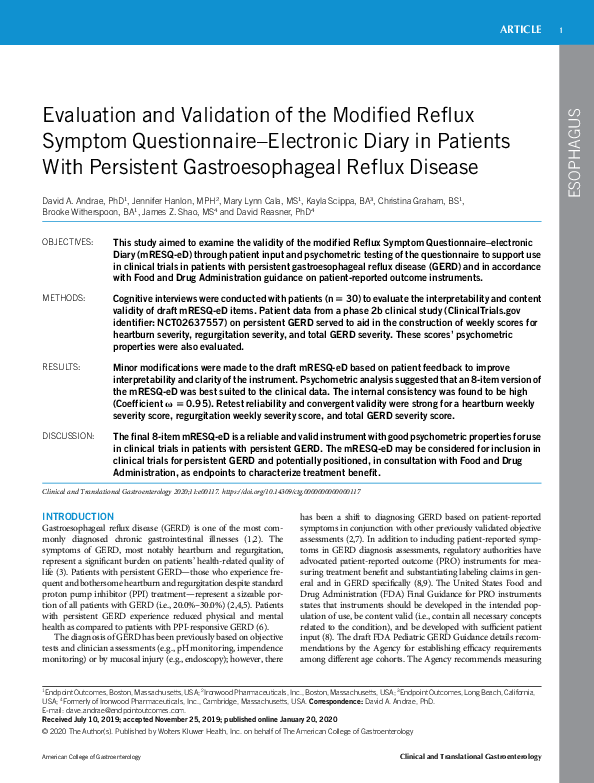 (PDF) Evaluation and Validation of the Modified Reflux Symptom ...