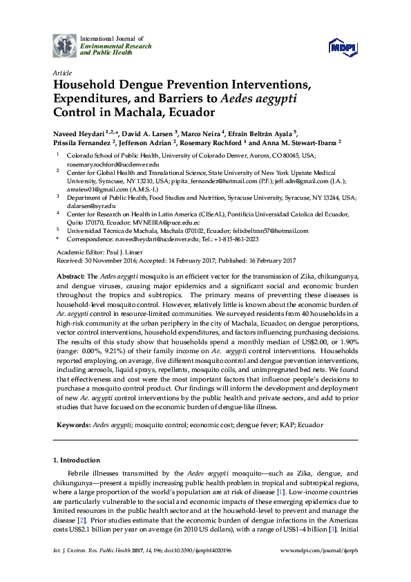 (PDF) Household Dengue Prevention Interventions, Expenditures, and ...