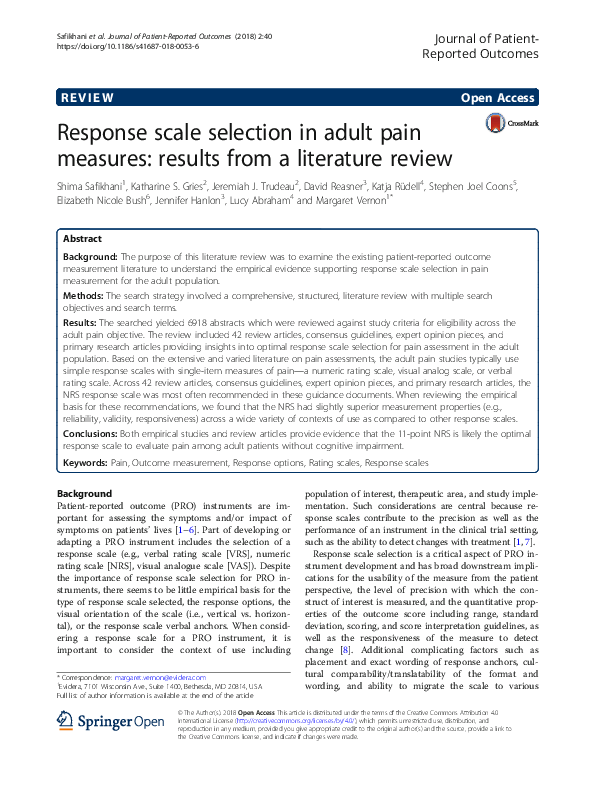 (PDF) Response scale selection in adult pain measures: results from a ...