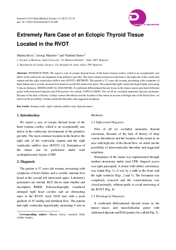 (PDF) Extremely Rare Case of an Ectopic Thyroid Tissue Located in the RVOT
