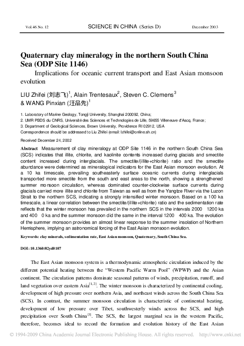 (PDF) Quaternary clay mineralogy in the northern South China Sea (ODP ...