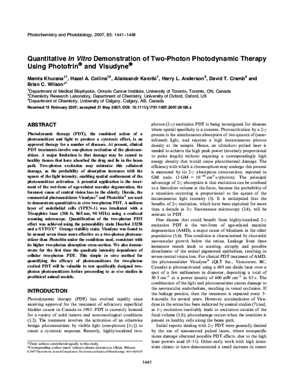 (PDF) Quantitative In Vitro Demonstration of Two-Photon Photodynamic ...