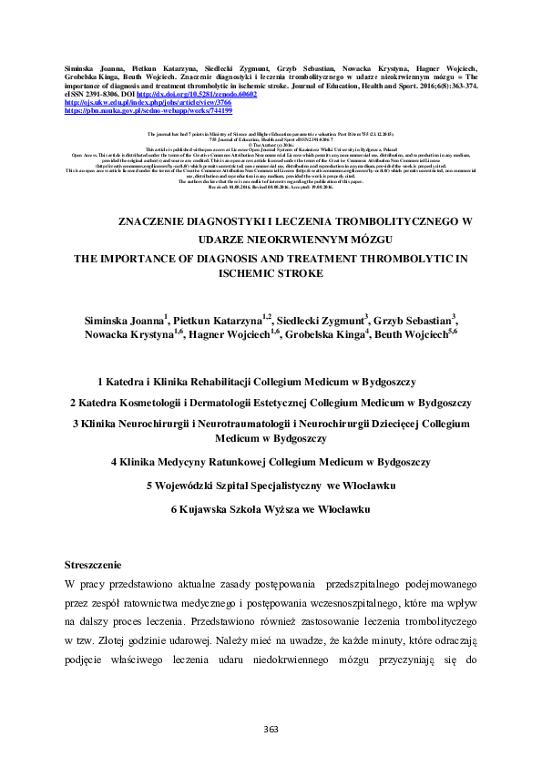(PDF) Znaczenie Diagnostyki I Leczenia Trombolitycznego W Udarze Nieokrwiennym Mózgu = The ...