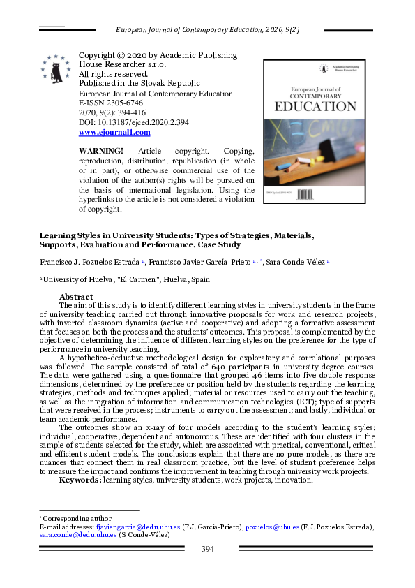 (PDF) Learning Styles in University Students: Types of Strategies ...