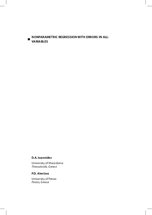 Pdf Nonparametric Regression With Errors In All Variables P Alevizos