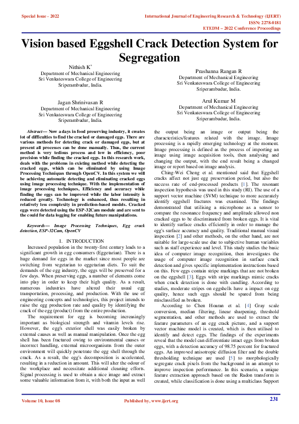 Pdf Vision Based Eggshell Crack Detection System For Segregation