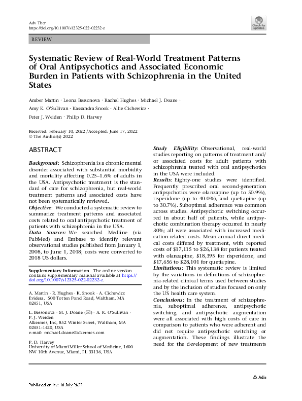 (PDF) Systematic Review of Real-World Treatment Patterns of Oral Antipsychotics and Associated ...